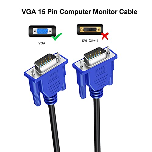 VGA to VGA Monitor Cable, 5FT VGA Cable 10-Pack, VGA Male to Male Cord 1080P Full HD High Resolution for Monitor TV Computer Projector-Blue