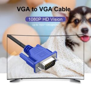 VGA to VGA Monitor Cable, 5FT VGA Cable 10-Pack, VGA Male to Male Cord 1080P Full HD High Resolution for Monitor TV Computer Projector-Blue