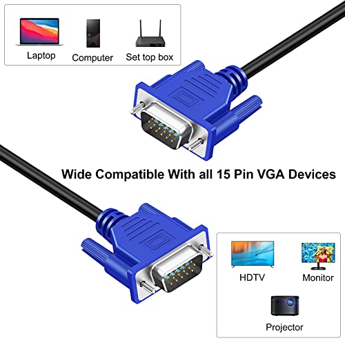 VGA to VGA Monitor Cable, 5FT VGA Cable 10-Pack, VGA Male to Male Cord 1080P Full HD High Resolution for Monitor TV Computer Projector-Blue