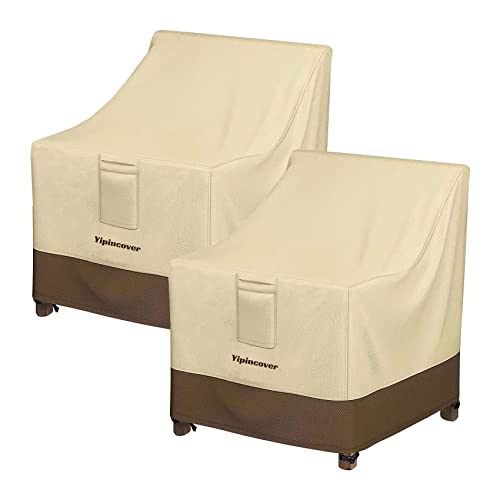 Yipincover Patio Chair Covers Waterproof 2Pack,Heavy Outdoor Furniture Covers,Thick Deep Seat Lounge Covers 600D Oxford Cloth(Beige & Brown,31" W×38" D×29" H)-1Year Warranty