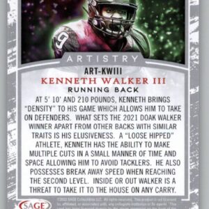 2022 Sage High Series Artistry #ART-KWIII Kenneth Walker III Michigan State Pre NFL Football Trading Card in Raw (NM or Better) Condition