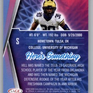 2022 Sage High Series #165 Daxton Hill Michigan Pre NFL Football Trading Card in Raw (NM or Better) Condition