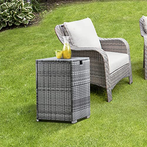 Teamson Home Outdoor Patio Wicker Fire Pit Gas Tank Storage Hideaway Cover Side Table for Standard 20 lbs Propane Stove, Gray