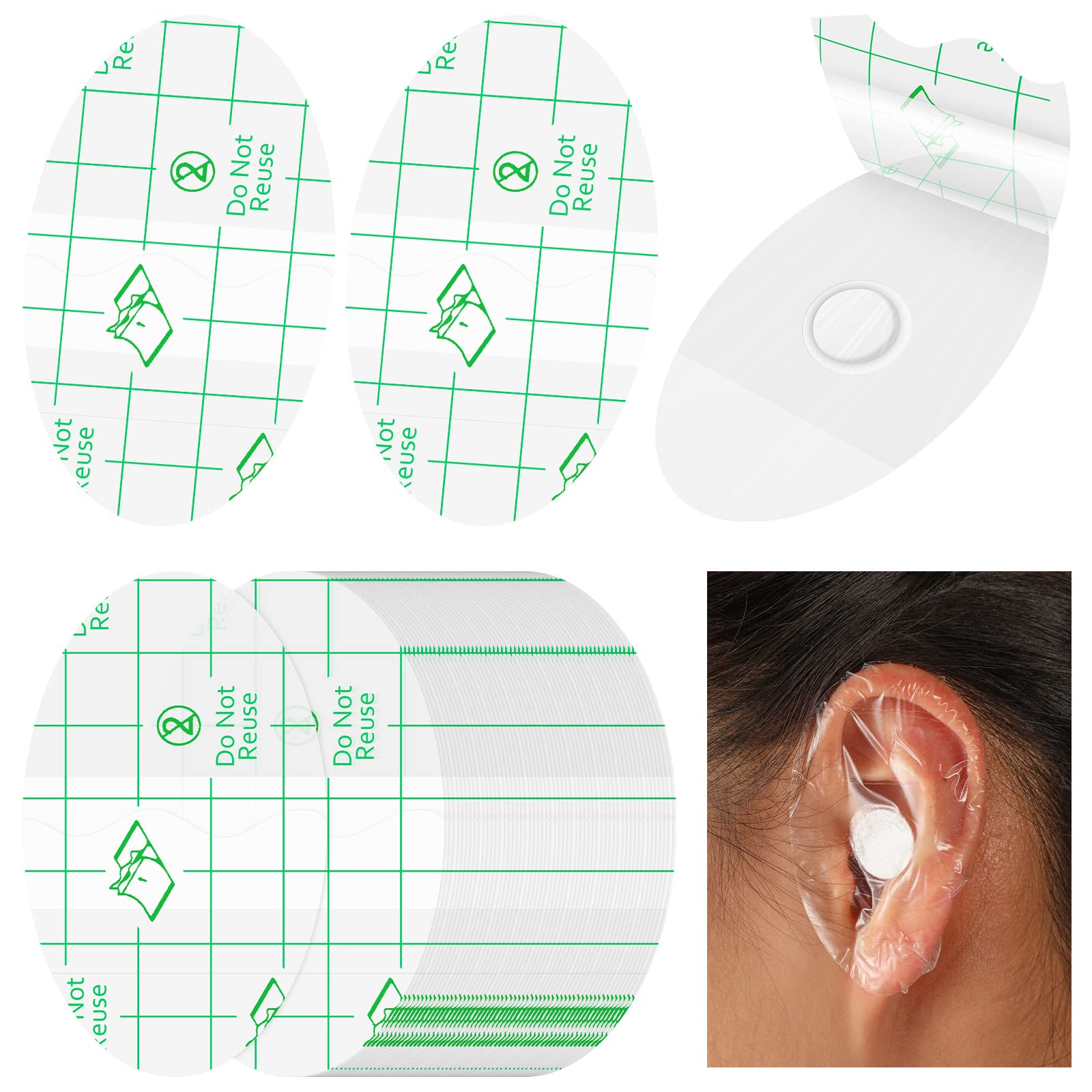 60 Pieces Baby Waterproof Ear Stickers Ear Covers for Swimming Shower Ear Protectors with Ear Plugs for Kids Newborn Disposable Ear Covers for Shower Surfing Snorkeling and Other Water Sports (White)