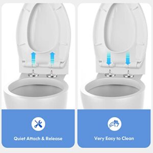 KE KING Toilet Seat, Premium Elongated Toilet Seat with Oval Cover, Easy Installation & Quick Release Toilet Seats, Soft Close Toilet Seat with Stable Hinge, Easy Cleaning- White