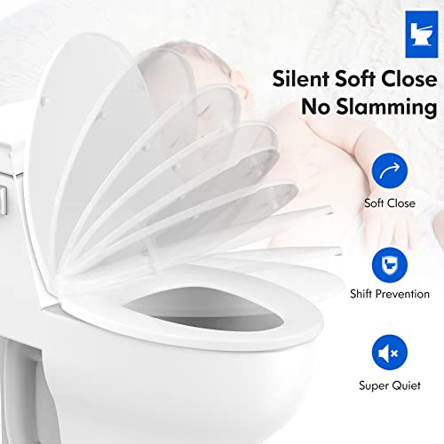 KE KING Toilet Seat, Premium Elongated Toilet Seat with Oval Cover, Easy Installation & Quick Release Toilet Seats, Soft Close Toilet Seat with Stable Hinge, Easy Cleaning- White