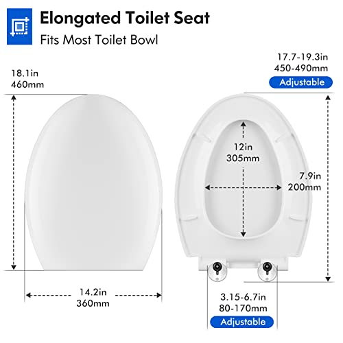 KE KING Toilet Seat, Premium Elongated Toilet Seat with Oval Cover, Easy Installation & Quick Release Toilet Seats, Soft Close Toilet Seat with Stable Hinge, Easy Cleaning- White