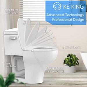 KE KING Toilet Seat, Premium Elongated Toilet Seat with Oval Cover, Easy Installation & Quick Release Toilet Seats, Soft Close Toilet Seat with Stable Hinge, Easy Cleaning- White