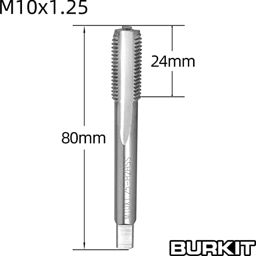 Burkit M10 X 1.25 Tap and Die Set, M10 x 1.25 Machine Thread Tap and Round Die Right Hand