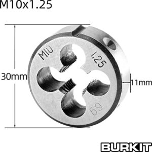 Burkit M10 X 1.25 Tap and Die Set, M10 x 1.25 Machine Thread Tap and Round Die Right Hand