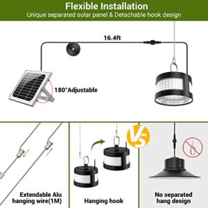 160 LED Solar Lights Outdoor Waterproof，LOFTEK Solar Pendant Lights with Remote Hanging Hook & 16.4ft Cable, Dusk to Dawn Solar Powered Security Flood Lights for Indoor Shed Patio Garage Yard