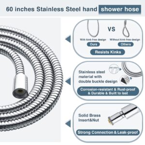 BRIGHT SHOWERS Dual Shower Head Combo Set, Handheld Showerhead Rainfall Shower Head Combo with Black Face, 60 Inch Long Stainless Steel Shower Hose, Chrome