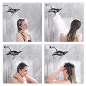 BRIGHT SHOWERS Dual Shower Head Combo Set, Handheld Showerhead Rainfall Shower Head Combo with Black Face, 60 Inch Long Stainless Steel Shower Hose, Chrome