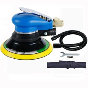 bpjowvil 6 inch air random orbital sander, pneumatic palm sander for wood, composites, metal, dual-action sander,vacuum ready,low vibration,12,000 rpm