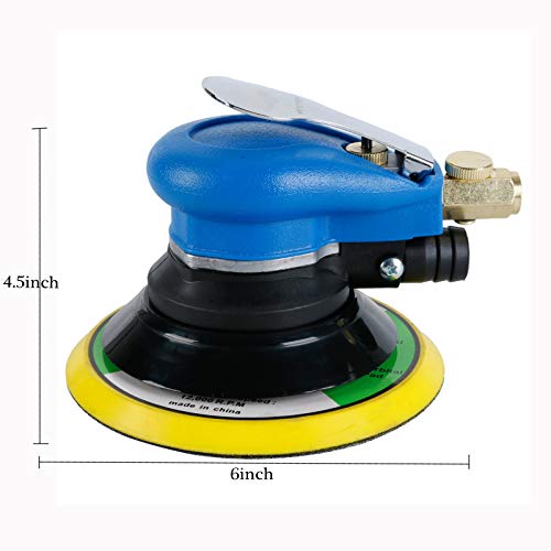 BPJOWVIL 6 inch Air Random Orbital Sander, Pneumatic Palm Sander for Wood, Composites, Metal, Dual-action Sander,Vacuum Ready,Low Vibration,12,000 RPM