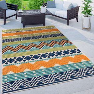 rugshop marbella contemporary boho non-shedding outdoor rug patio deck backyard indoor/outdoor area rug 5' x 7' multi