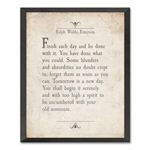 Finish Each Day, Ralph Waldo Emerson Quote Art Print, Unframed, Literary Inspirational Motivational Sign, Birthday Housewarming Christmas Gift, 5x7 Inches