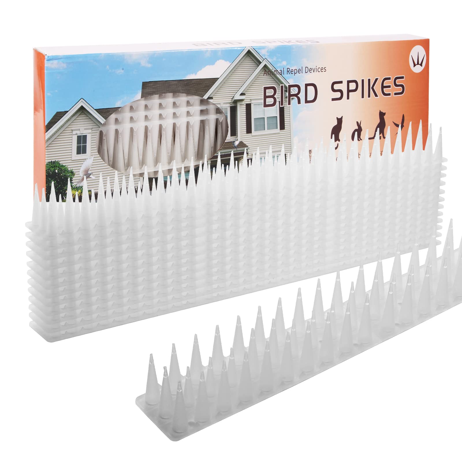 Bird Spikes, Bird Deterrent Spikes for Squirrel Raccoon Small Birds, Defender Spikes, Pigeon Spikes, Outdoor Anti Climb Anti Bird Fence Spikes for Roof, Windowsill, Covers 17 Feet(5.2m) - 12 Pack