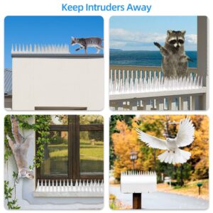 Bird Spikes, Bird Deterrent Spikes for Squirrel Raccoon Small Birds, Defender Spikes, Pigeon Spikes, Outdoor Anti Climb Anti Bird Fence Spikes for Roof, Windowsill, Covers 17 Feet(5.2m) - 12 Pack