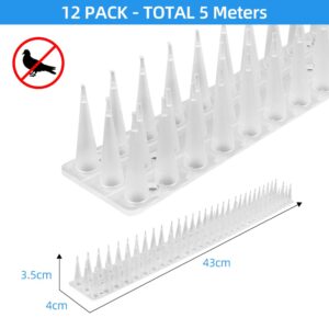 Bird Spikes, Bird Deterrent Spikes for Squirrel Raccoon Small Birds, Defender Spikes, Pigeon Spikes, Outdoor Anti Climb Anti Bird Fence Spikes for Roof, Windowsill, Covers 17 Feet(5.2m) - 12 Pack