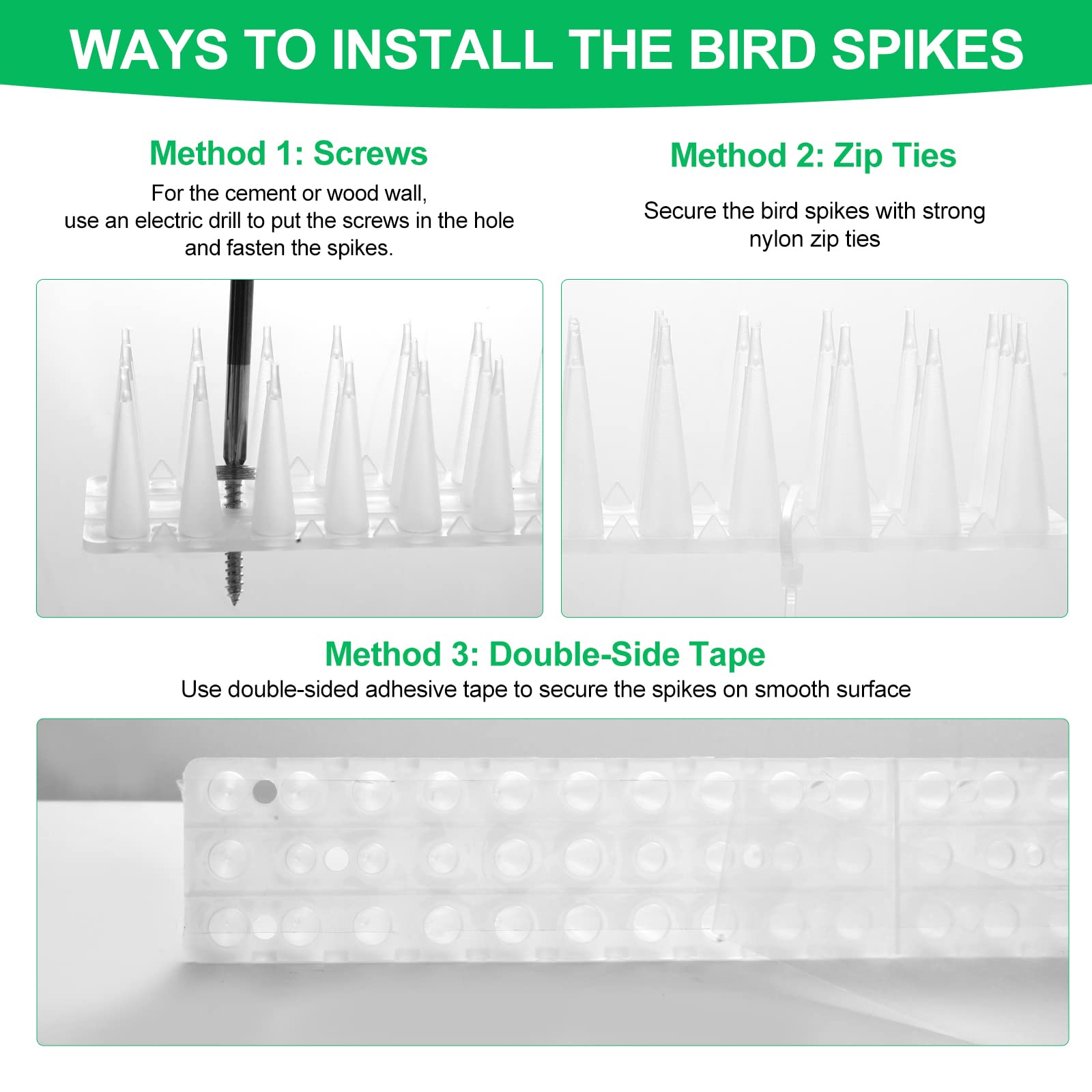 Bird Spikes, Bird Deterrent Spikes for Squirrel Raccoon Small Birds, Defender Spikes, Pigeon Spikes, Outdoor Anti Climb Anti Bird Fence Spikes for Roof, Windowsill, Covers 17 Feet(5.2m) - 12 Pack