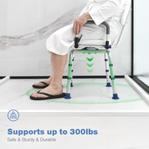 GreenChief Swivel Shower Chair for Inside Shower - Handicap Bath Chair with Drop Arms and Back, 360 Degree Rotating Shower Seat for for Elderly and Disabled (300 LB)