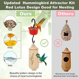 Wooden Hummingbird House Feeder with Rust Resistant Hooks,2024 New Garden Swing Nesting Kits for Outside Hanging Bird Finch Houses Home Decoration with Brush Nylon Lanyard