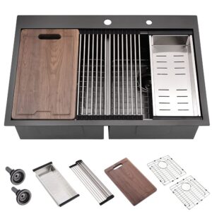 30 stainless steel drop in kitchen sink double bowl -hovheir 30×22 workstation kitchen sink double bowl drop in kitchen sink 50/50 16 gauge stainless steel double bowl kitchen sink with cutting board