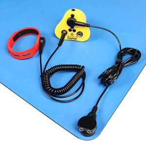 4 in 1, KooMall Ground Kit- Anti Static Wrist Strap, ESD Plug, Screw Stud & 10ft Grounding Cord with 2 Banana Jacks for Antistatic Bench Table Floor Mat, Ground by Outlet Socket Silicone Wristband