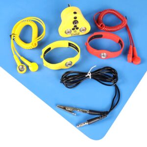 4 in 1, KooMall Ground Kit- 2 Wrist Straps, ESD Plug & 6ft Grounding Cord for Antistatic Mat & Electronic Device Static Control, Earth Bond Outlet Adapter for Silicone Anti Static Bracelet Wristband