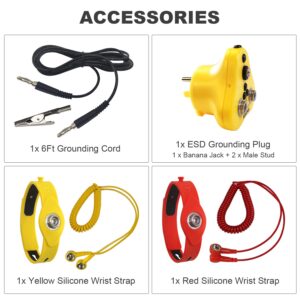 4 in 1, KooMall Ground Kit- 2 Wrist Straps, ESD Plug & 6ft Grounding Cord for Antistatic Mat & Electronic Device Static Control, Earth Bond Outlet Adapter for Silicone Anti Static Bracelet Wristband