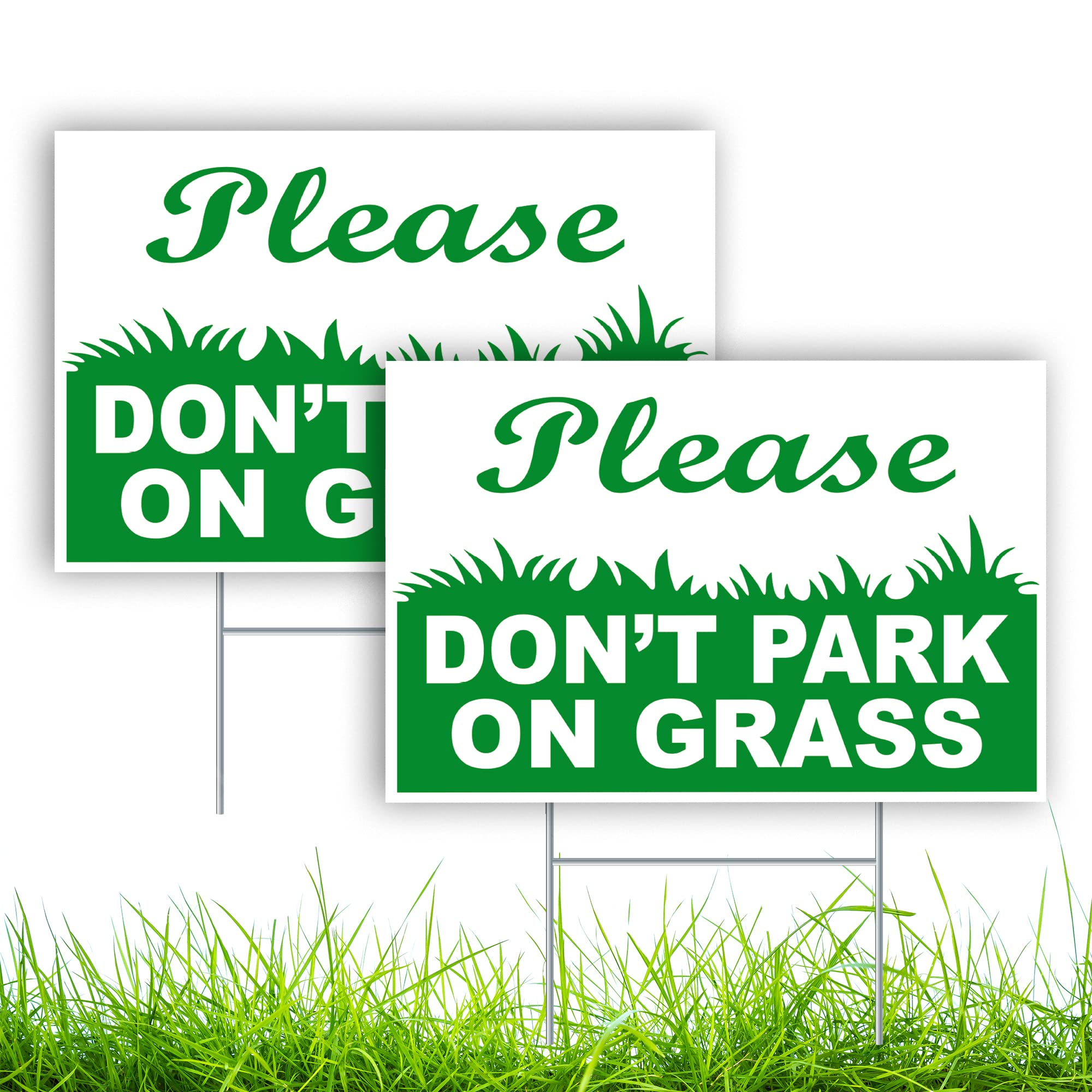 2 PC No Parking on Grass Sign - 8x12 Coroplast Double Sided Keep Off Grass Sign - Please No Parking Signs - Stay Off Grass Signs for Yard