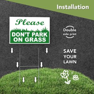 2 PC No Parking on Grass Sign - 8x12 Coroplast Double Sided Keep Off Grass Sign - Please No Parking Signs - Stay Off Grass Signs for Yard