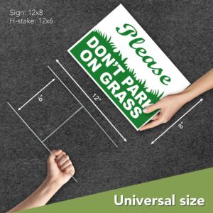 2 PC No Parking on Grass Sign - 8x12 Coroplast Double Sided Keep Off Grass Sign - Please No Parking Signs - Stay Off Grass Signs for Yard