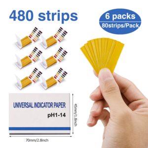 pH Test Strips, 480 Strips Full Range 1-14 Universal pH Test Litmus Paper pH Soap Making Testing Strips for Water Wine Saliva Urine Soil, 6 Pack pH Strips and 6 Test Pipette Droppers with Storage Case