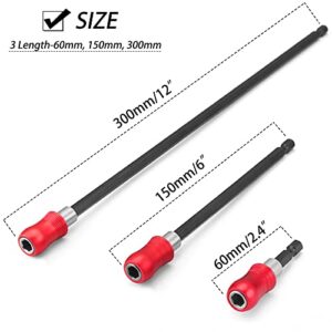 Saipe 3pcs Drill Bit Extension Set 2.4/6/12inch Length Quick Release 1/4” Hex Shank Magnetic Screwdriver Drill Bits Holder Bar Chuck Adapter Screw Driver Drill Bit Extender