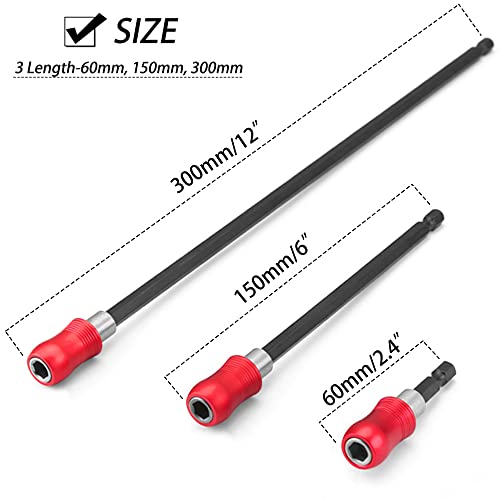 Saipe 3pcs Drill Bit Extension Set 2.4/6/12inch Length Quick Release 1/4” Hex Shank Magnetic Screwdriver Drill Bits Holder Bar Chuck Adapter Screw Driver Drill Bit Extender