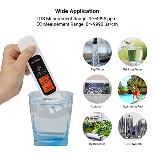 INKBIRD Water TDS Meter 3 in 1 Digital Water Quality Tester (TDS, EC & Temp), Data Lock Function, Instant Reading with High Accuracy, for Drinking Water, Aquariums, Swimming Pool, Hydroponic Setups