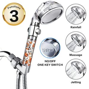 AmasSmile High Pressure Shower Head with Pause Switch - Hydro Jet Vortex Shower Head Handheld Turbocharged Water Saving Ion Filtered with 3 Spray Setting, 59” Stainless Steel Hose and Bracket