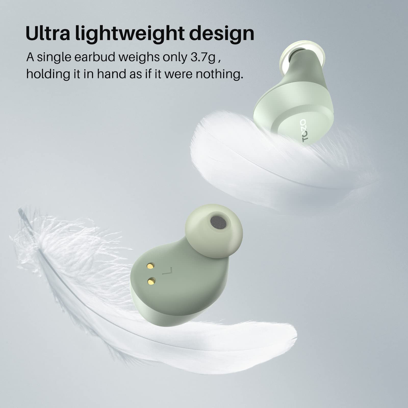 TOZO A1 Mini Wireless Earbuds Bluetooth 5.3 in Ear Light-Weight Headphones Built-in Microphone, IPX5 Waterproof, Immersive Premium Sound Long Distance Connection Headset with Charging Case, Green