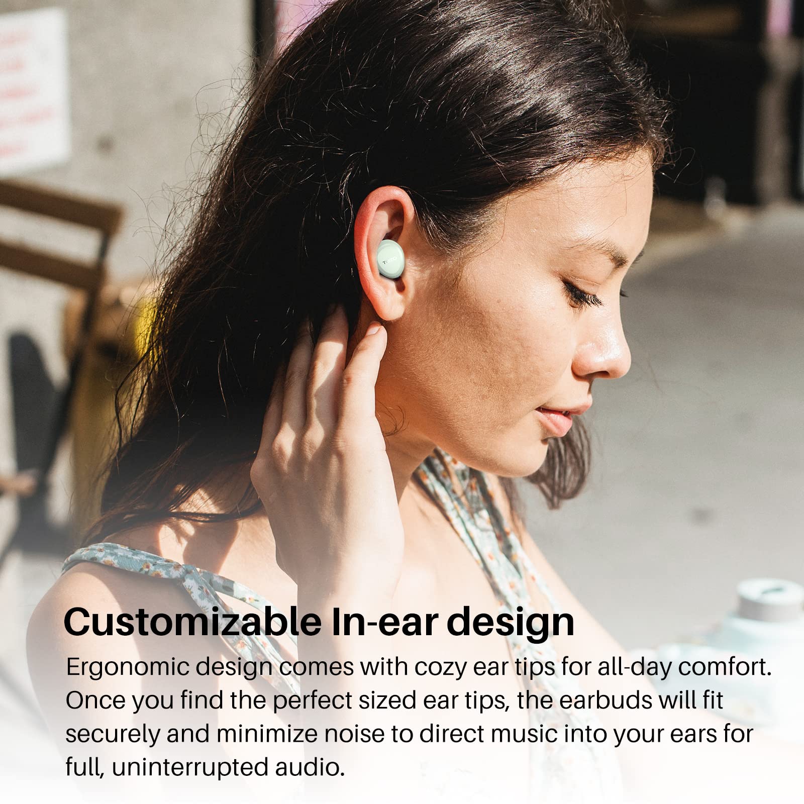 TOZO A1 Mini Wireless Earbuds Bluetooth 5.3 in Ear Light-Weight Headphones Built-in Microphone, IPX5 Waterproof, Immersive Premium Sound Long Distance Connection Headset with Charging Case, Green