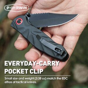 PERWIN Pocket Knife, EDC Knife with 3.1" Serrated Clip Point Blade and Aluminum Handle Small Pocket Knives for Camping Fishing Hiking