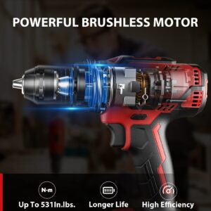 DCK Brushless Hammer Drill, 20V Max Hammer Drill Cordless, 531In-lb,36000 BPM,1/2" All-Metal Chuck, Variable Speeds, 22+1+1 Torque Setting, 4.0Ah Battery, Drill Kit for Concrete, Metal, Wood KDJZ05-13