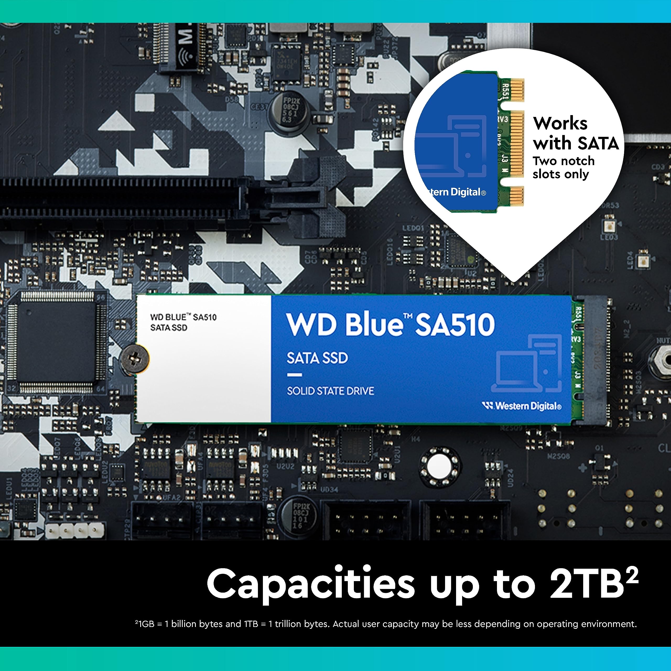 Western Digital 500GB WD Blue SA510 SATA Internal Solid State Drive SSD - SATA III 6 Gb/s, M.2 2280, Up to 560 MB/s - WDS500G3B0B