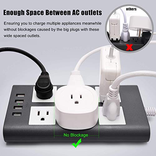 Power Strip, SUPERDANNY Flat Plug Surge Protector, 10 ft Extension Cord with 15A 6 Widely Multi Outlets, 3.1A Fast Charge 4 USB Ports, Fire-Retardant