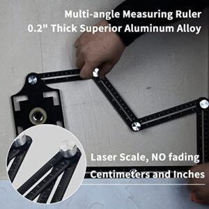 WiseWater 12 Sided Multi Angle Measuring Ruler, Universal Aluminum Alloy Measuring Template Tool Ceramic Tile Measurement with Hole Drilling Locator