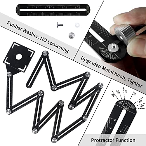 WiseWater 12 Sided Multi Angle Measuring Ruler, Universal Aluminum Alloy Measuring Template Tool Ceramic Tile Measurement with Hole Drilling Locator