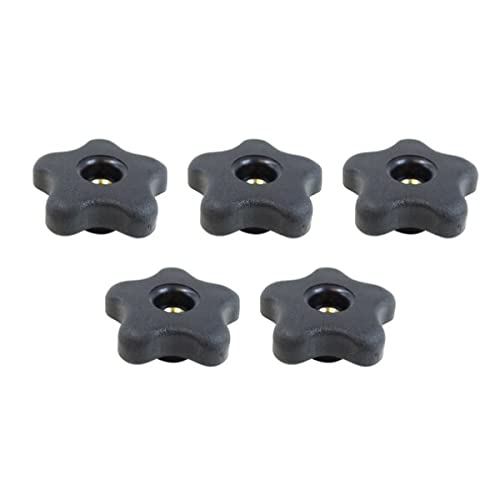 POWERTEC 5/16"-18 5 Star Knobs 5 Pack, Clamping Knobs with Steel Insert for T Track Bolts, Thumb Screw Threaded Knobs for T Track Accessories, Feather Boards, Woodworking Jigs and Fixtures (71071V)