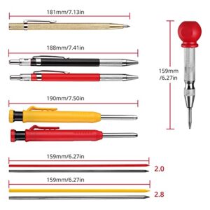 XUNTOP Mechanical Carpenter Pencils Set with Center Punch Cost-Effective Package can Meet Different Needs, Widely Use on Construction, Automotive, Glass Window Breaker, and Mark on Wood, Plastic