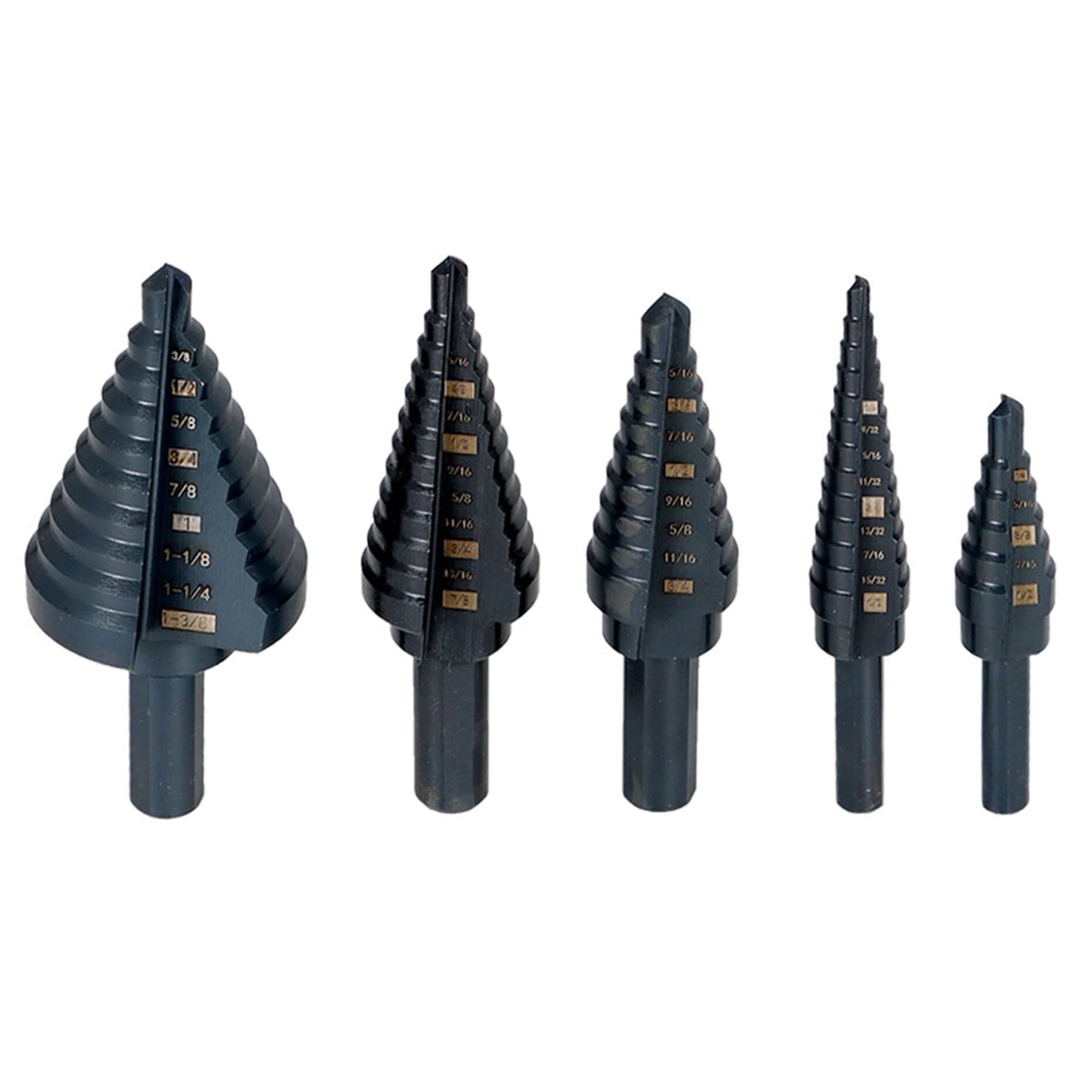 kimllier 5Pcs Step Drill High Speed Steel Black Oxide M2 Porous 50 Size 1/8-1-3/8 Inch SAE Standard